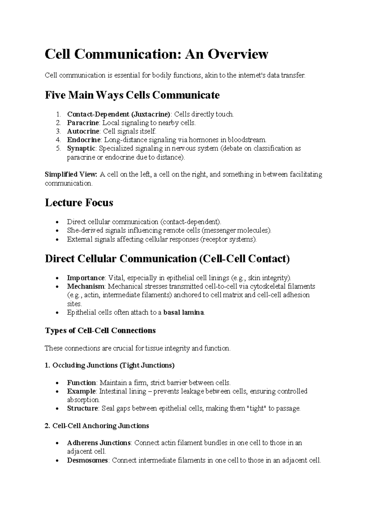 Cell Communication Overview: Mechanisms and Signaling Types - Studeersnel