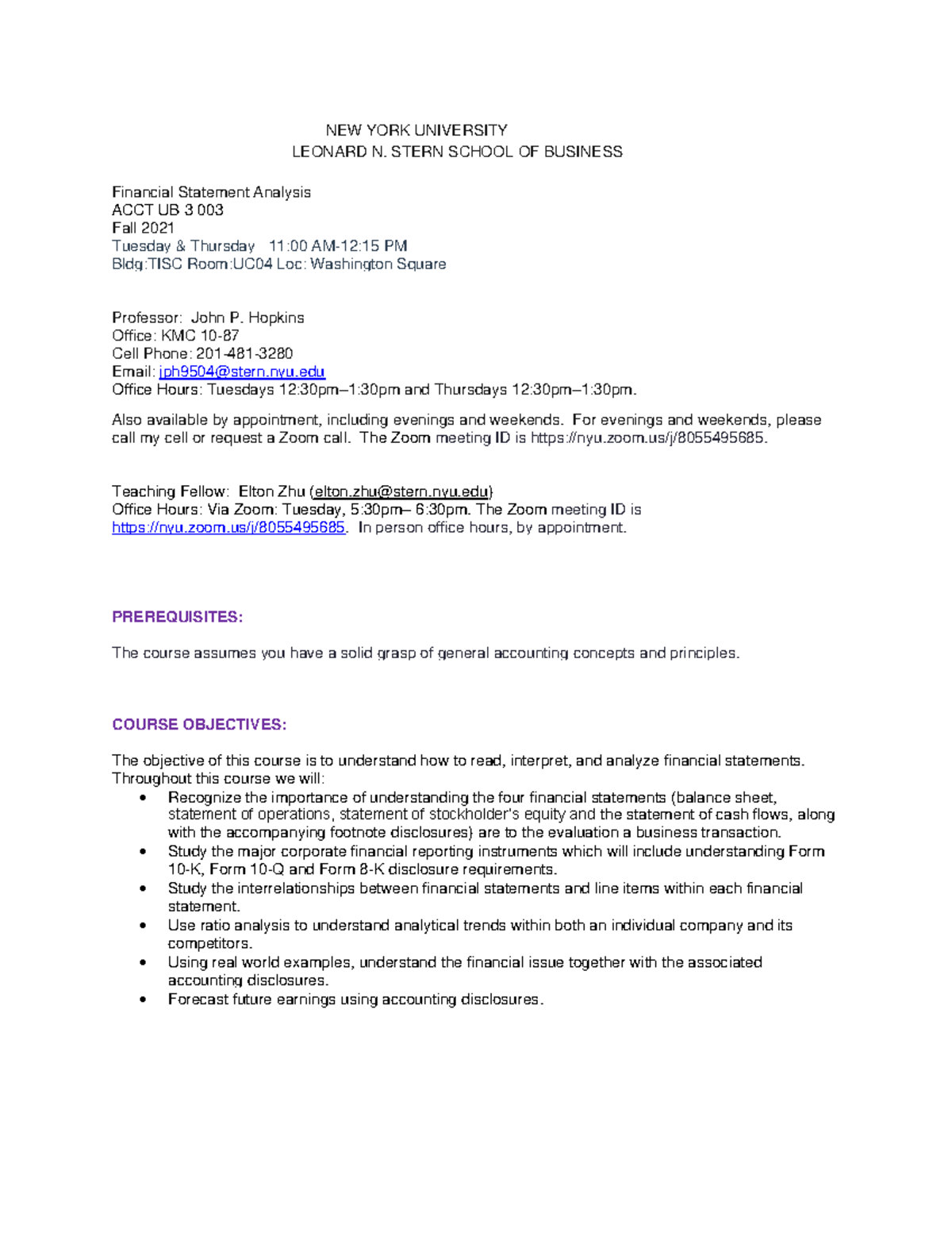 Syllabus for Financial Statement Analysis ACCT-UB 3 003 (Fall 2021 ...