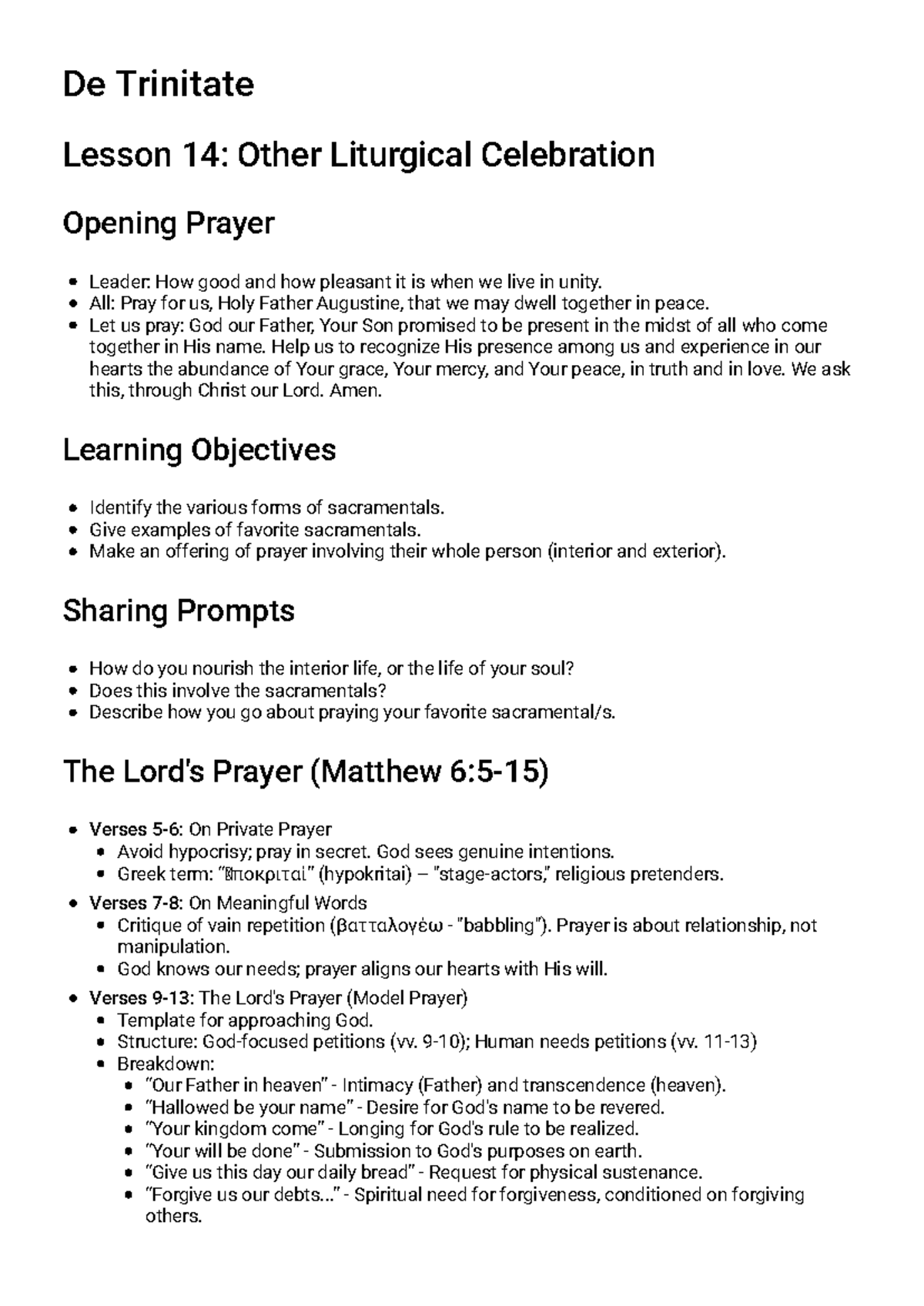 Theology - Lesson 14: Understanding Sacramentals and Liturgical Prayers ...