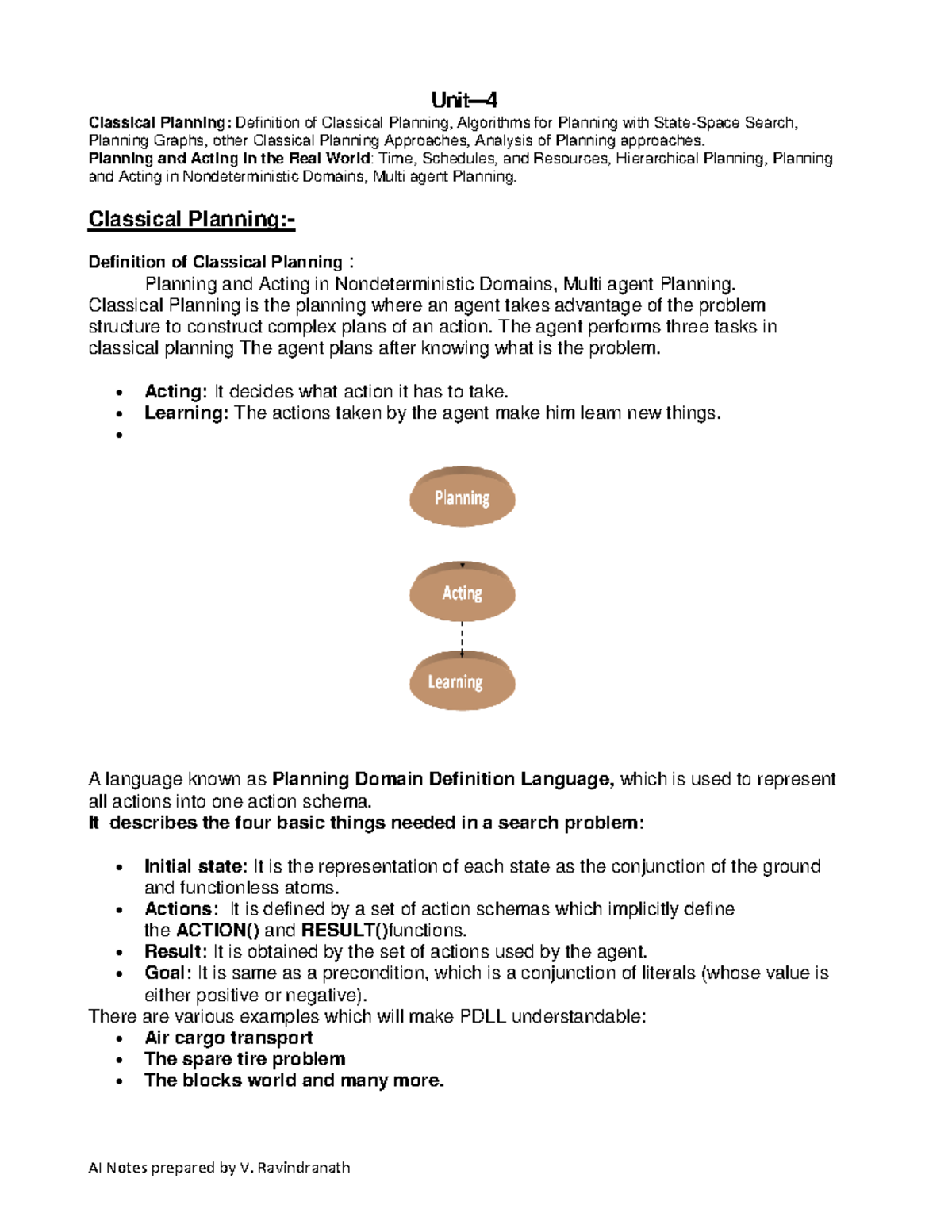 AI 101: UNIT 4 Classical Planning, Algorithms, and Multi-Agent Systems ...