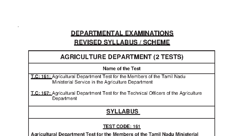 Revised Syllabus for Agricultural Department Tests T.C. 161 & T.C. 167 ...