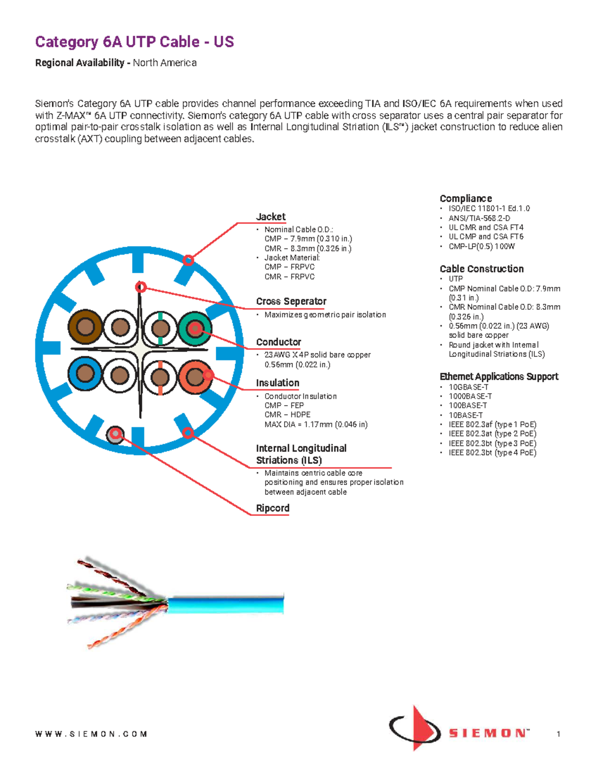 Siemon Category 6A UTP Cable Specs for North America - Studocu