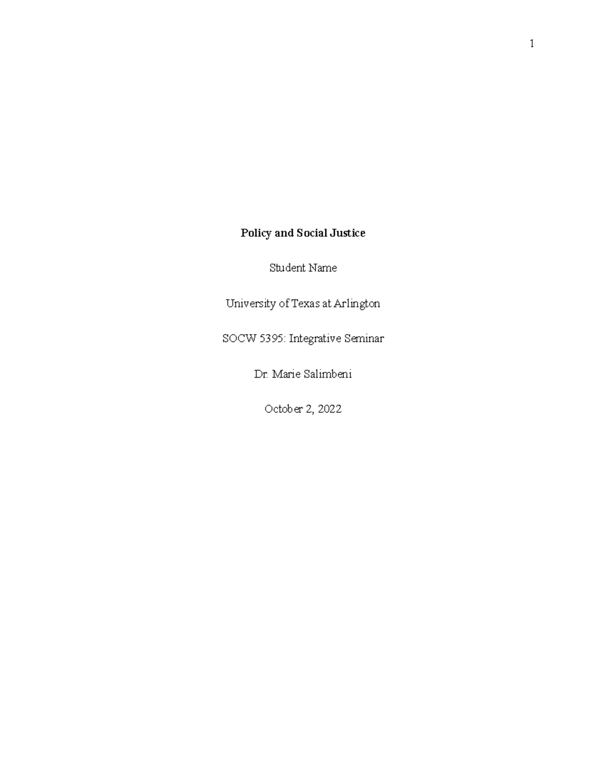 SOCW 5395: Policy and Social Justice Integrative Seminar Analysis - Studocu