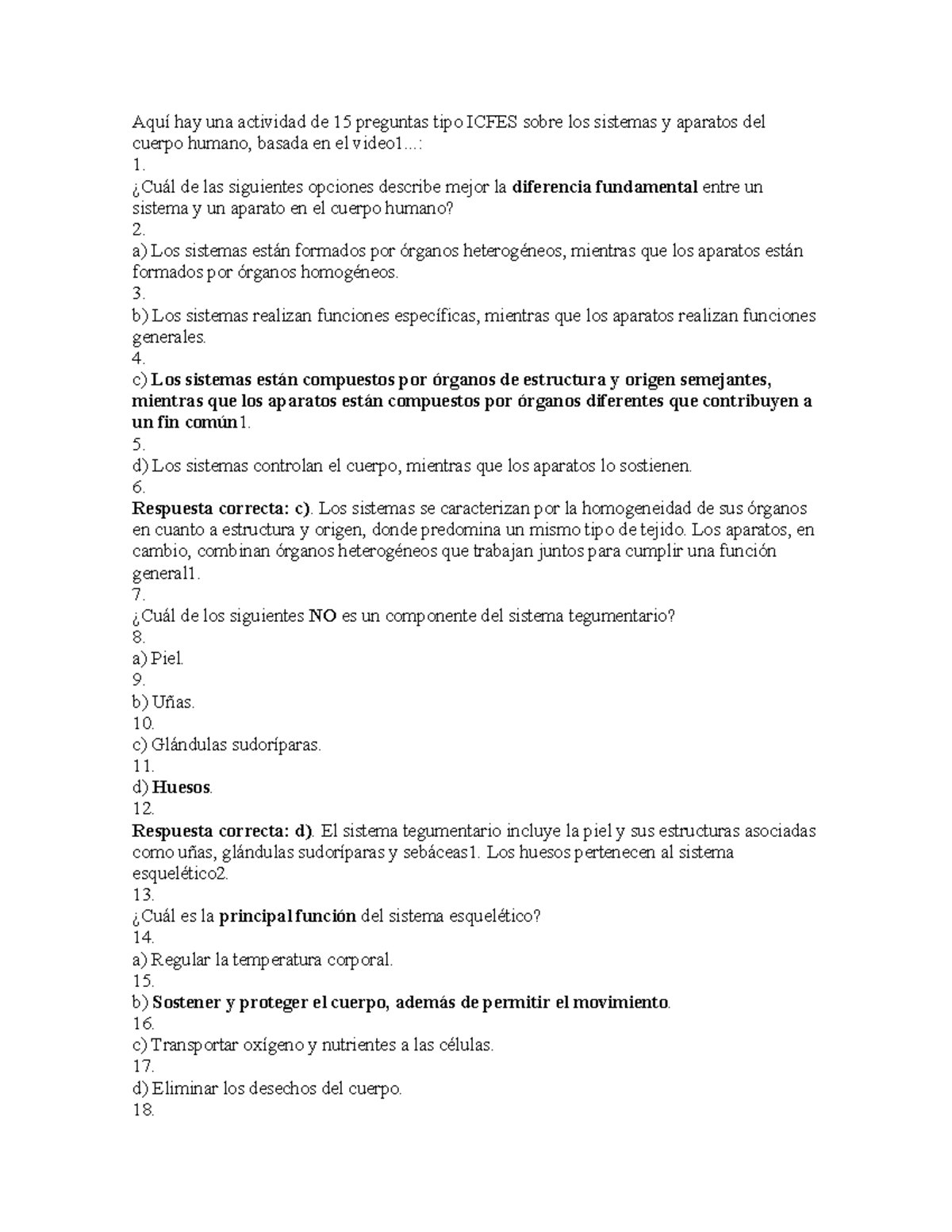 Actividad ICFES: 15 Preguntas Sobre Sistemas y Aparatos del Cuerpo ...