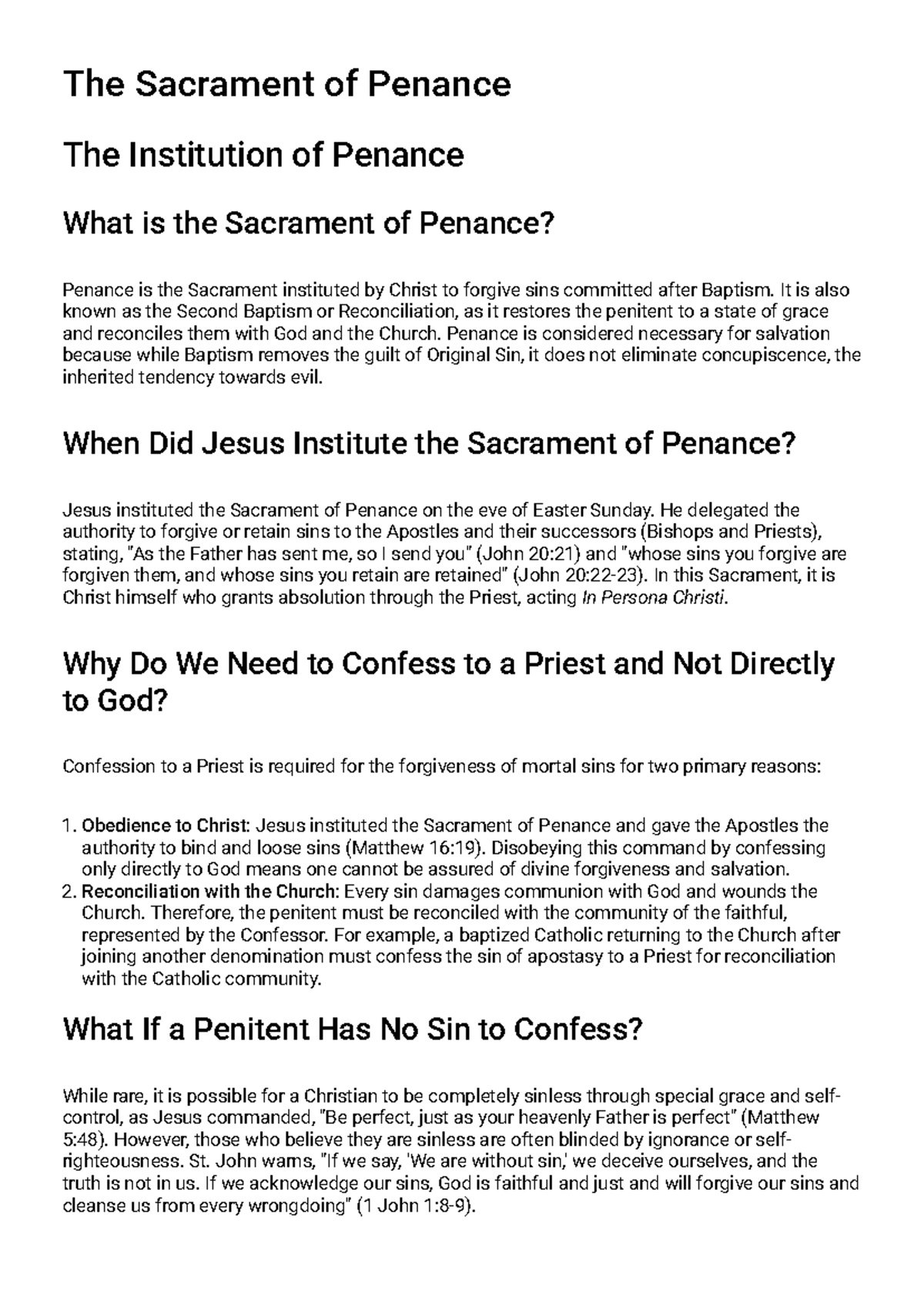 The Sacrament of Penance: Comprehensive Study Guide - Studocu