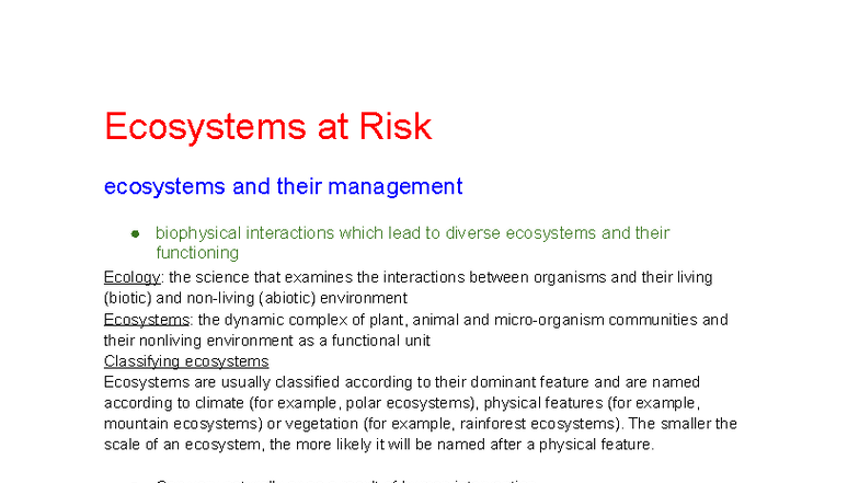 Ecosystems at Risk: HSC Geography Notes on Biophysical Interactions ...