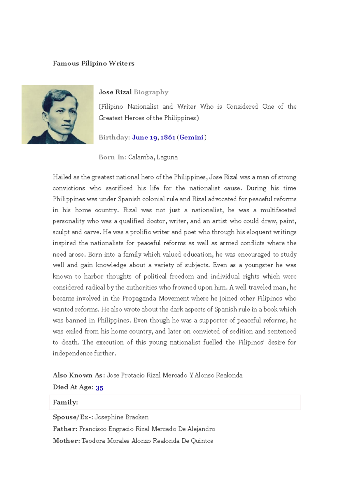 Famous Filipino Writers: Profiles of Influential Literary Figures - Studocu