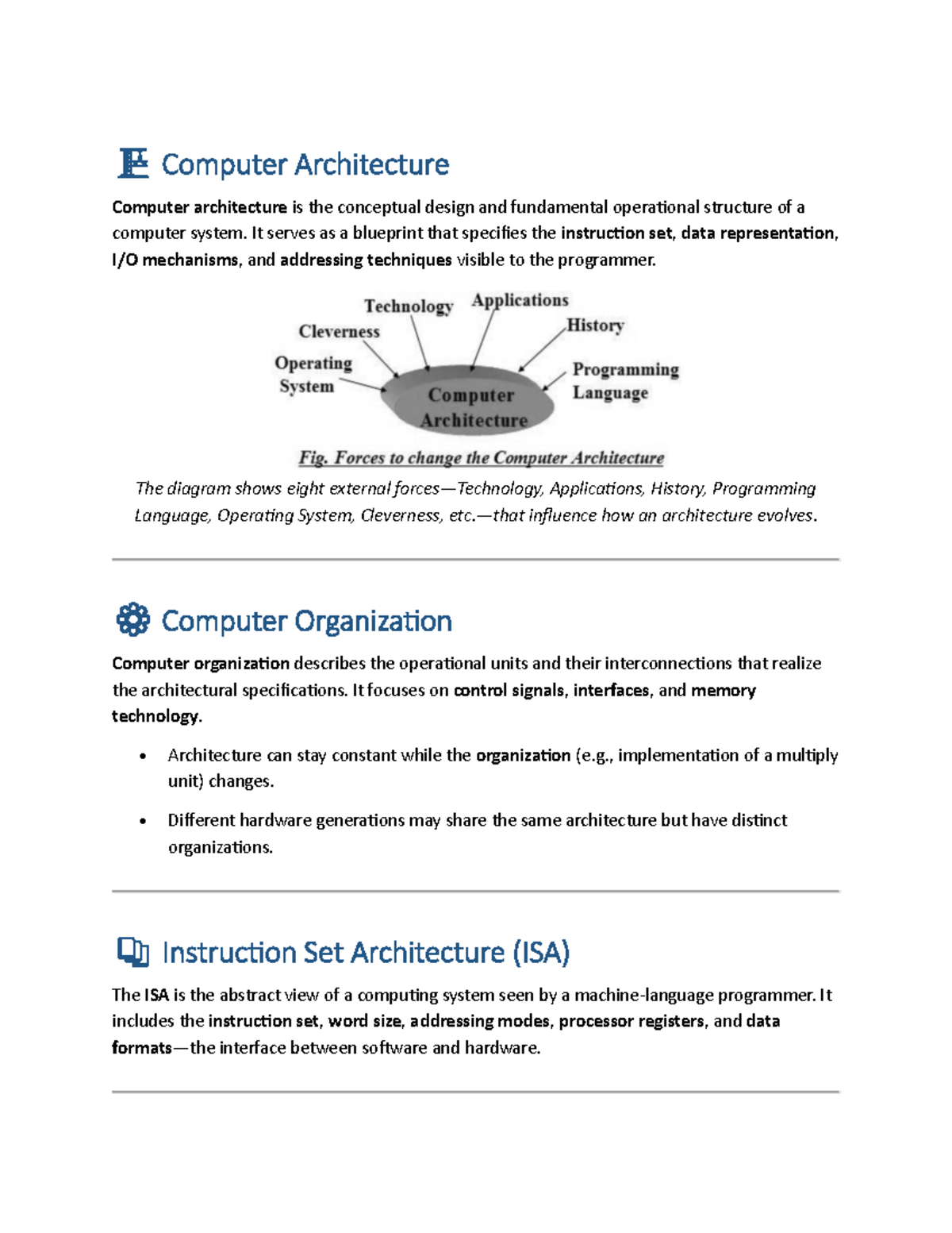 COA 101: Summary of Computer Architecture Concepts - Studocu