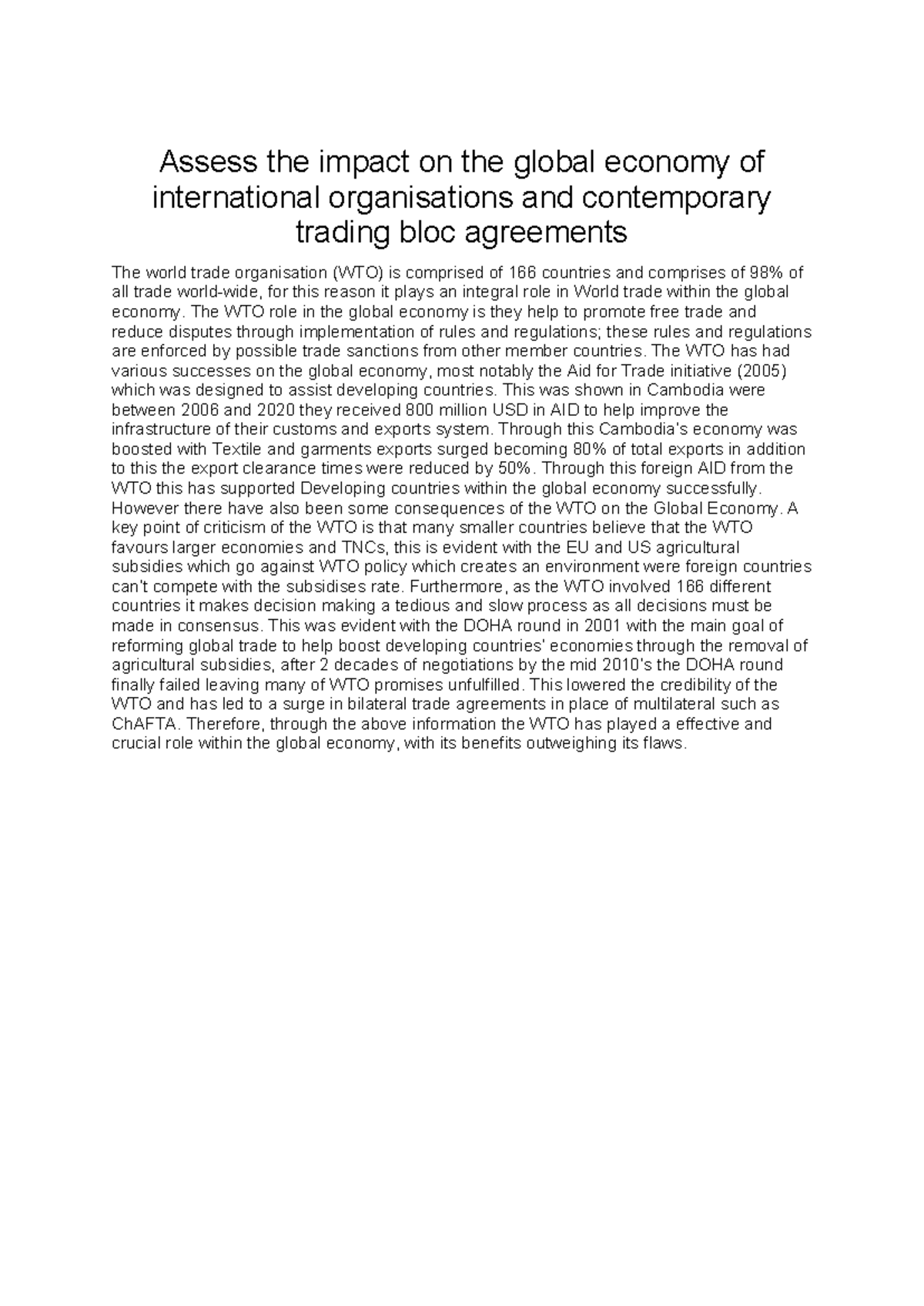 Assessing the Global Economic Impact of WTO & Trade Blocs - Studocu