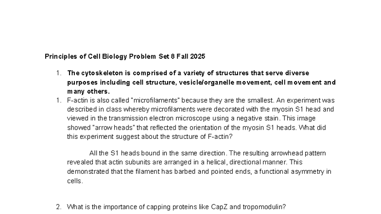 Bio 311 Disc - Principles of Cell Biology Problem Set 8 - Studocu