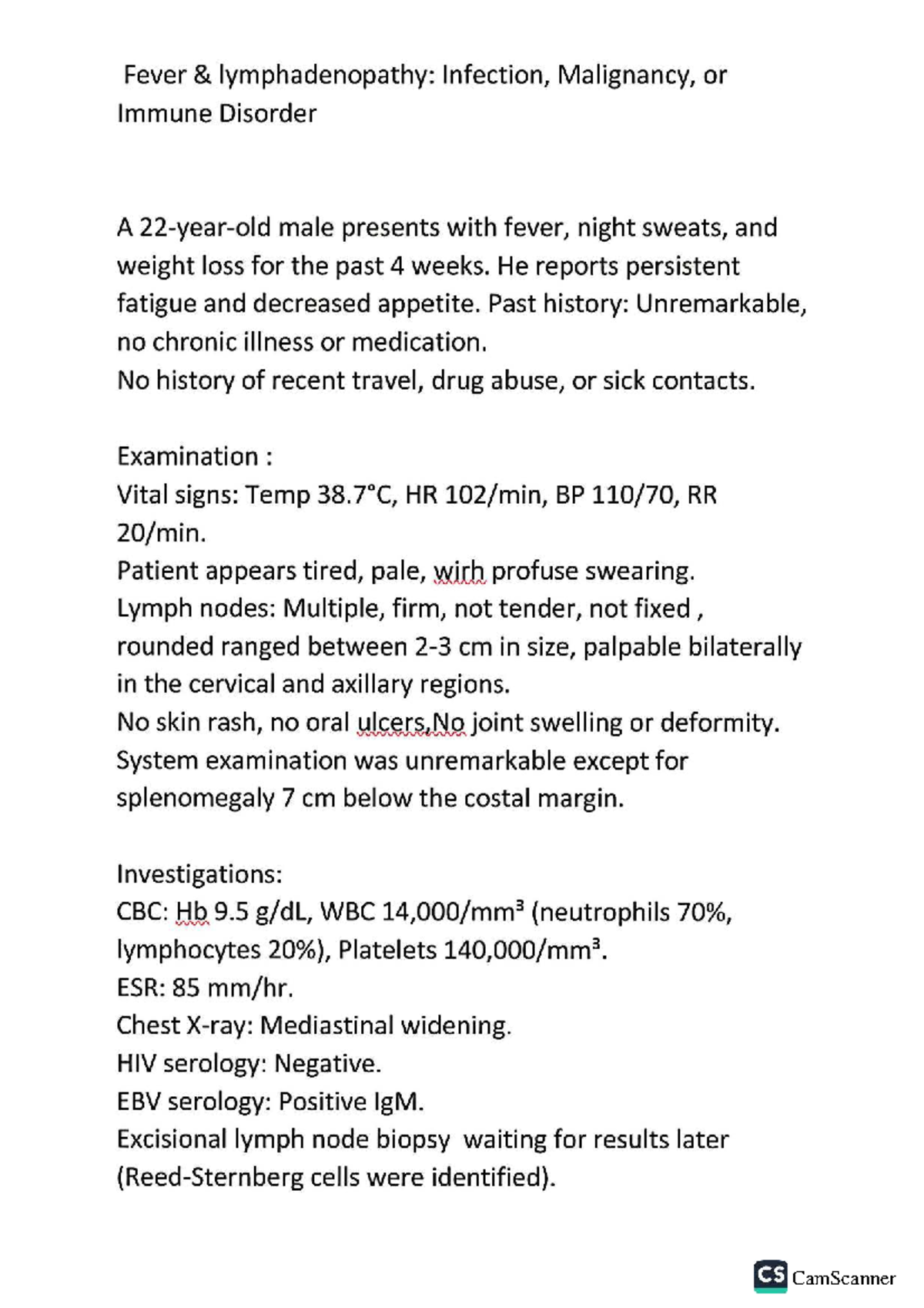 Fever and Lymphadenopathy Case Study: Infection vs. Malignancy - Studocu