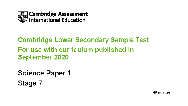 Science Stage 7 Sample Test Paper 1 (tcm143-595699) - Studocu
