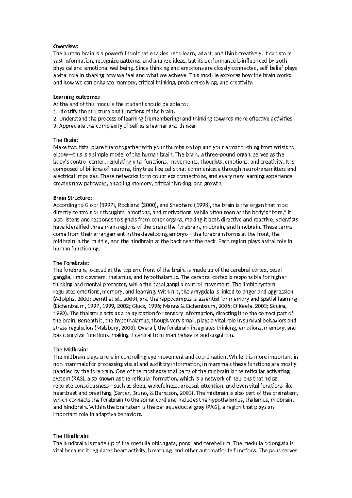 Overview: Understanding the Human Brain and Its Functions - Studocu