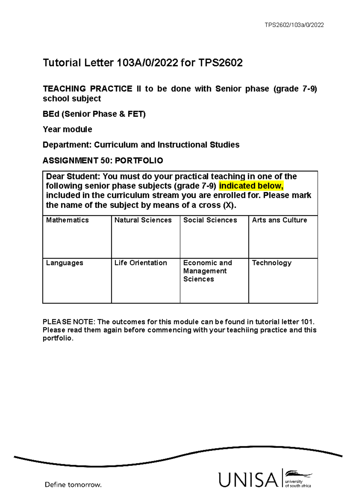 TPS2602 Tutorial Letter 103 Portfolio Template - TPS2602/103a/0 ...