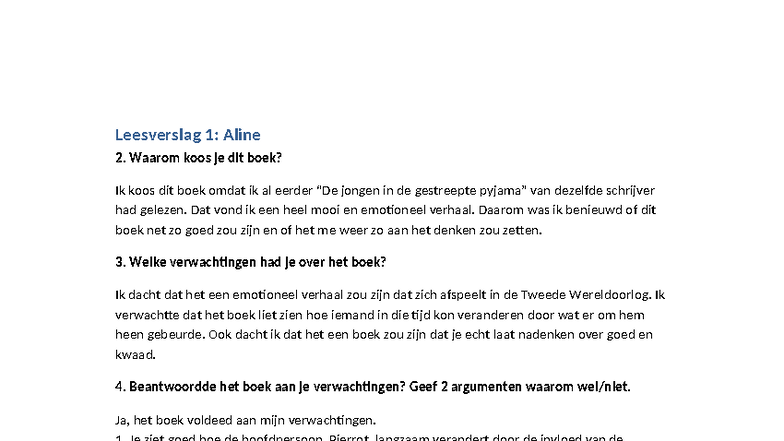 Boekenverslag: Leesverslag Aline - Emotionele Ontdekkingen - Studocu