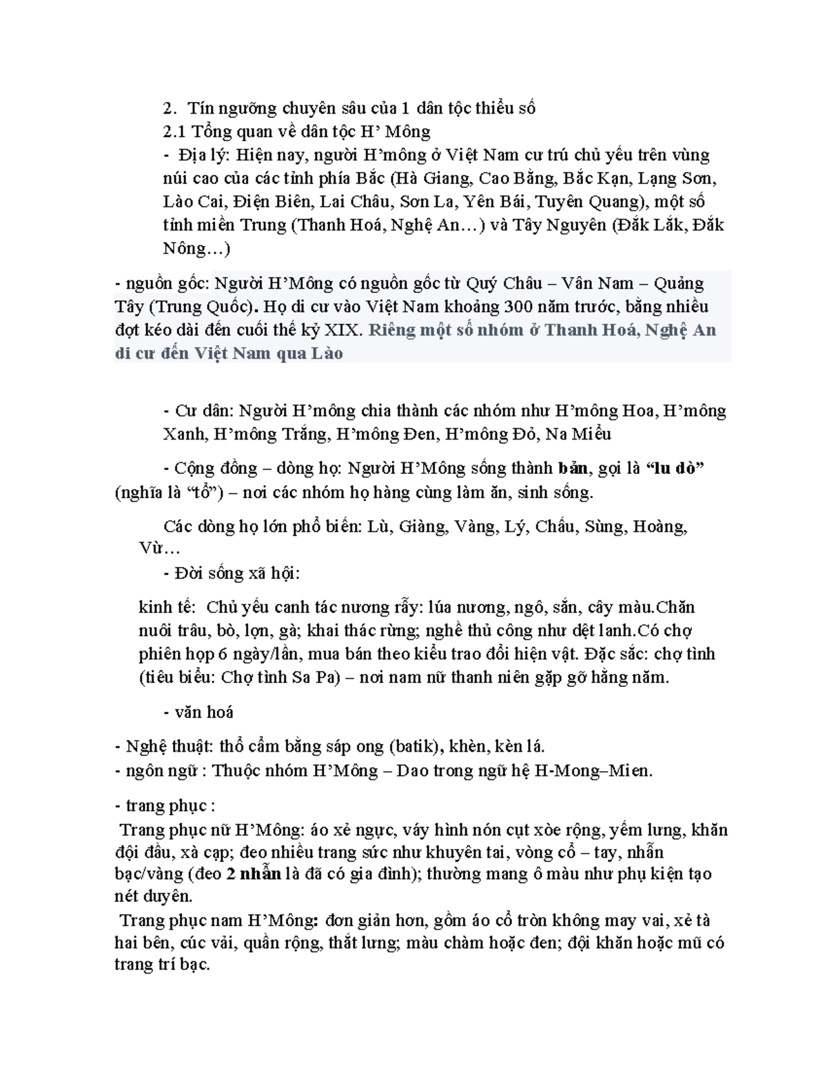 Tín Ngưỡng Thờ Cúng Tổ Tiên Của Dân Tộc Mông - ÔT09 - Studocu