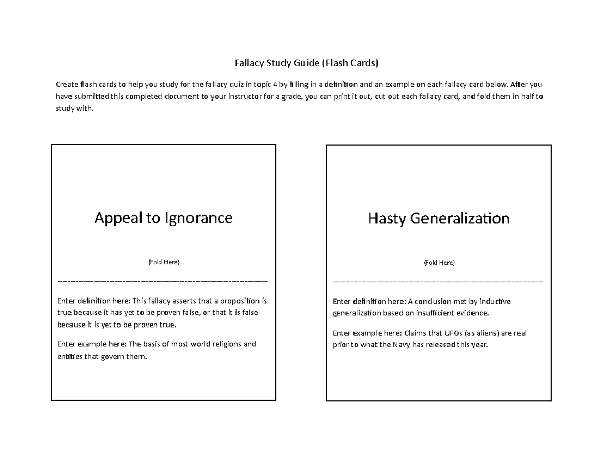PHI-105 Fallacies Notes - Fallacy Study Guide (Flash Cards) Create ...