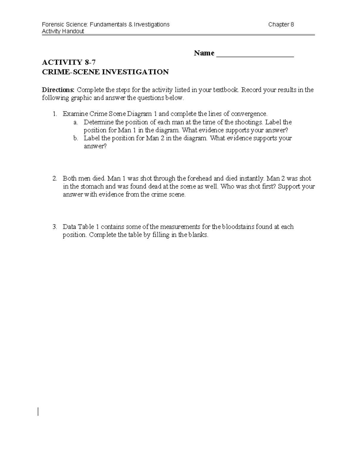 ForSci 101: Ch08 Activity 8 - Crime Scene Investigation Notes - Studocu