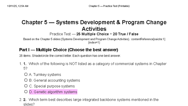 CH5 - Systems Development & Program Change Activities Practice Test ...