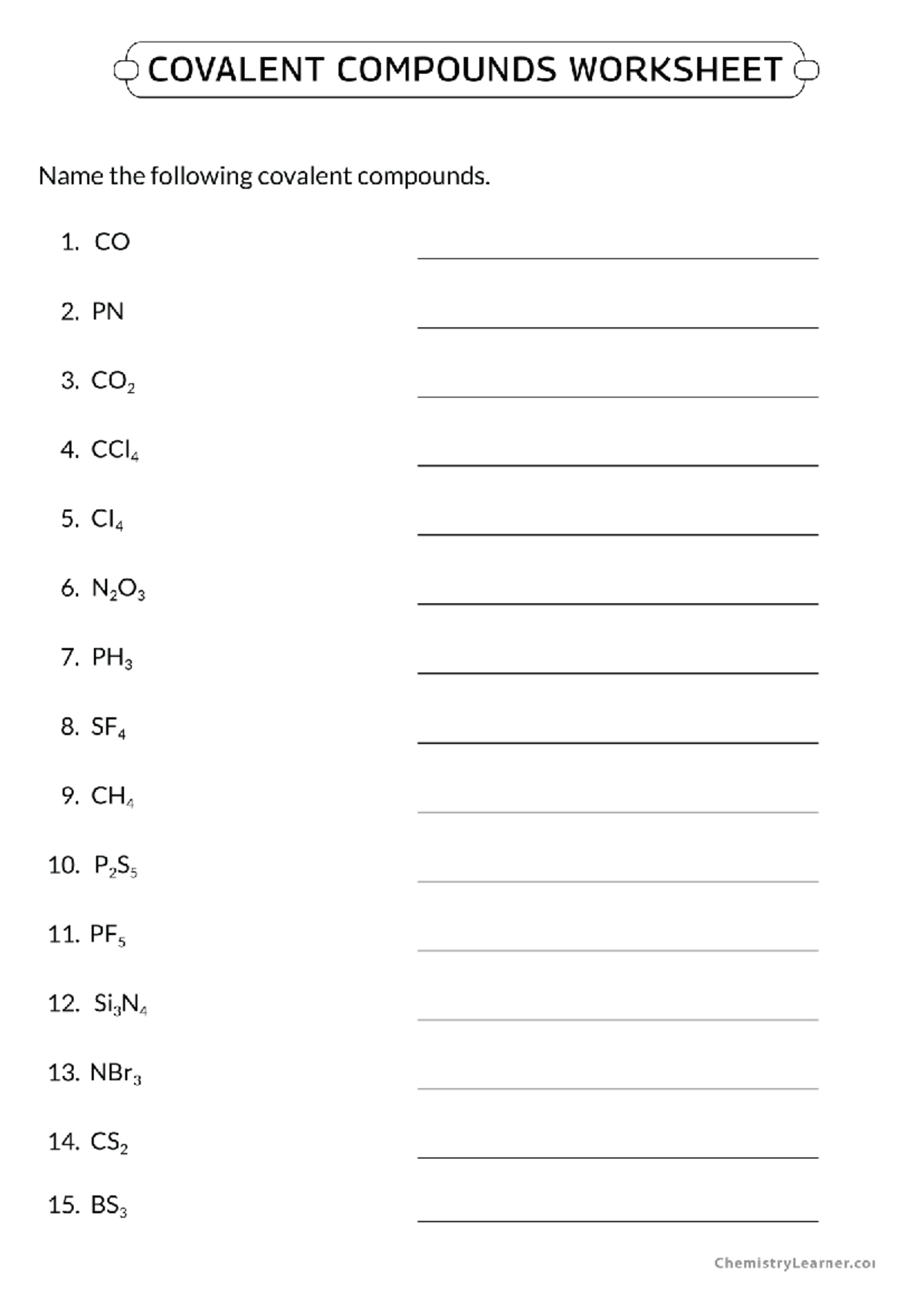 COVALENT COMPOUNDS WORKSHEET: Naming Practice and Answers - Studocu