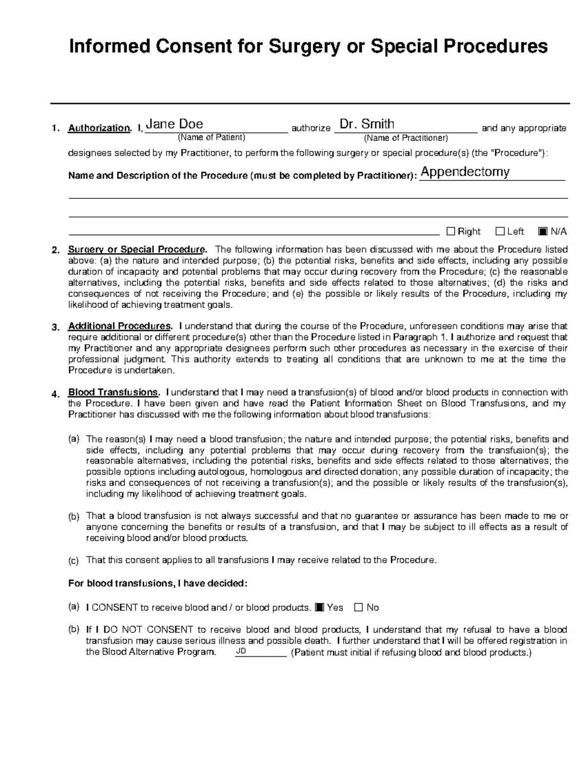 Surgical-Consent-Form-sample 1 - I CONSENT to receive blood and / or ...