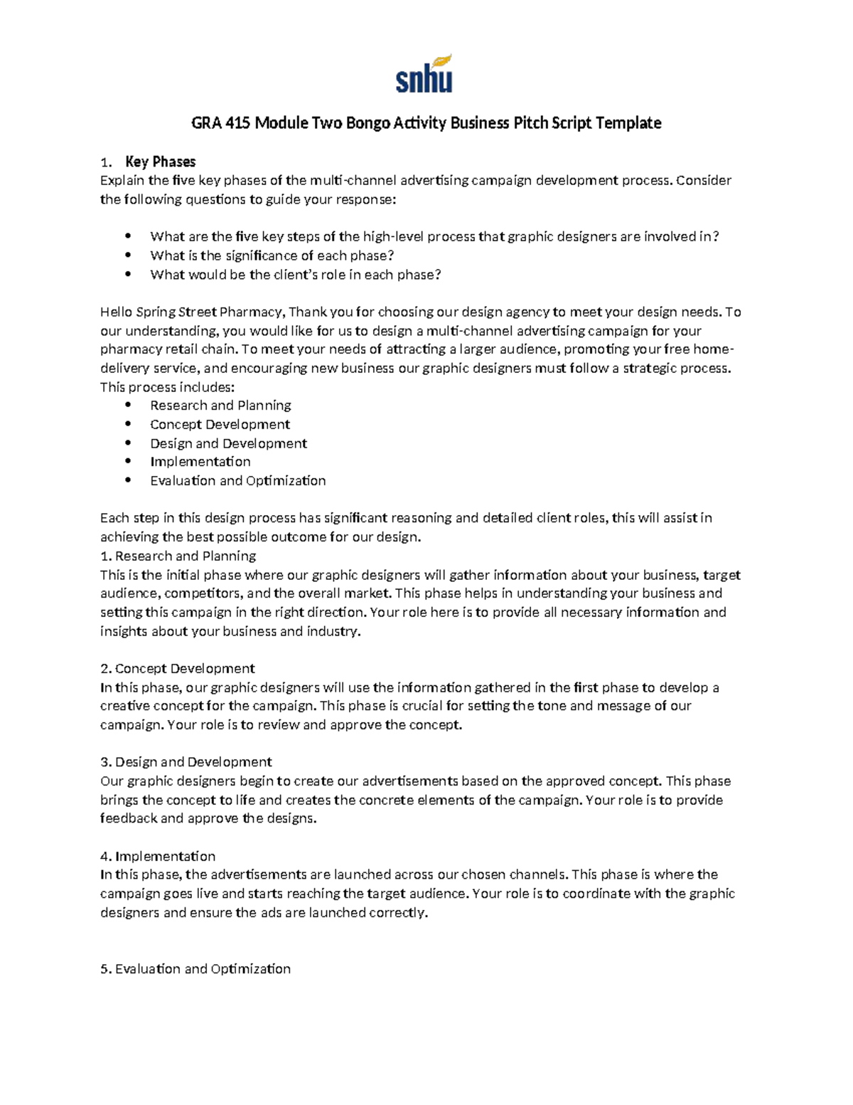 GRA 415 Module Two Business Pitch Script: Key Phases & Roles Explained ...