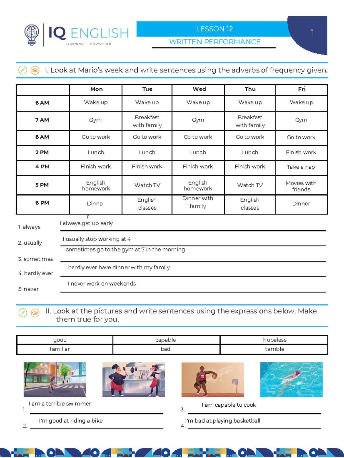 Written Practice 1-2: Lesson 12 - Adverbs of Frequency & Past Tense ...