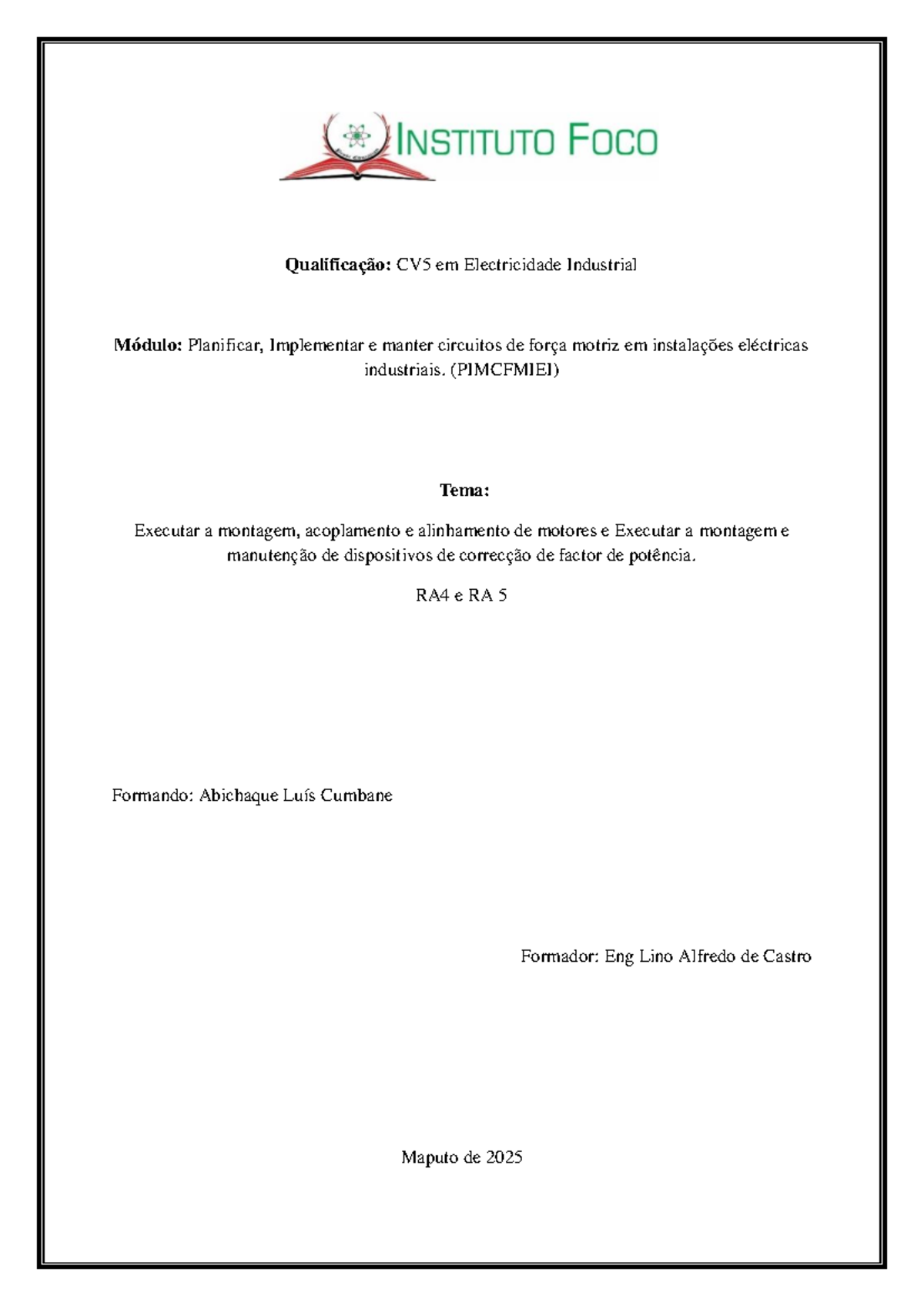Montagem e Alinhamento de Motores em Electricidade Industrial ...