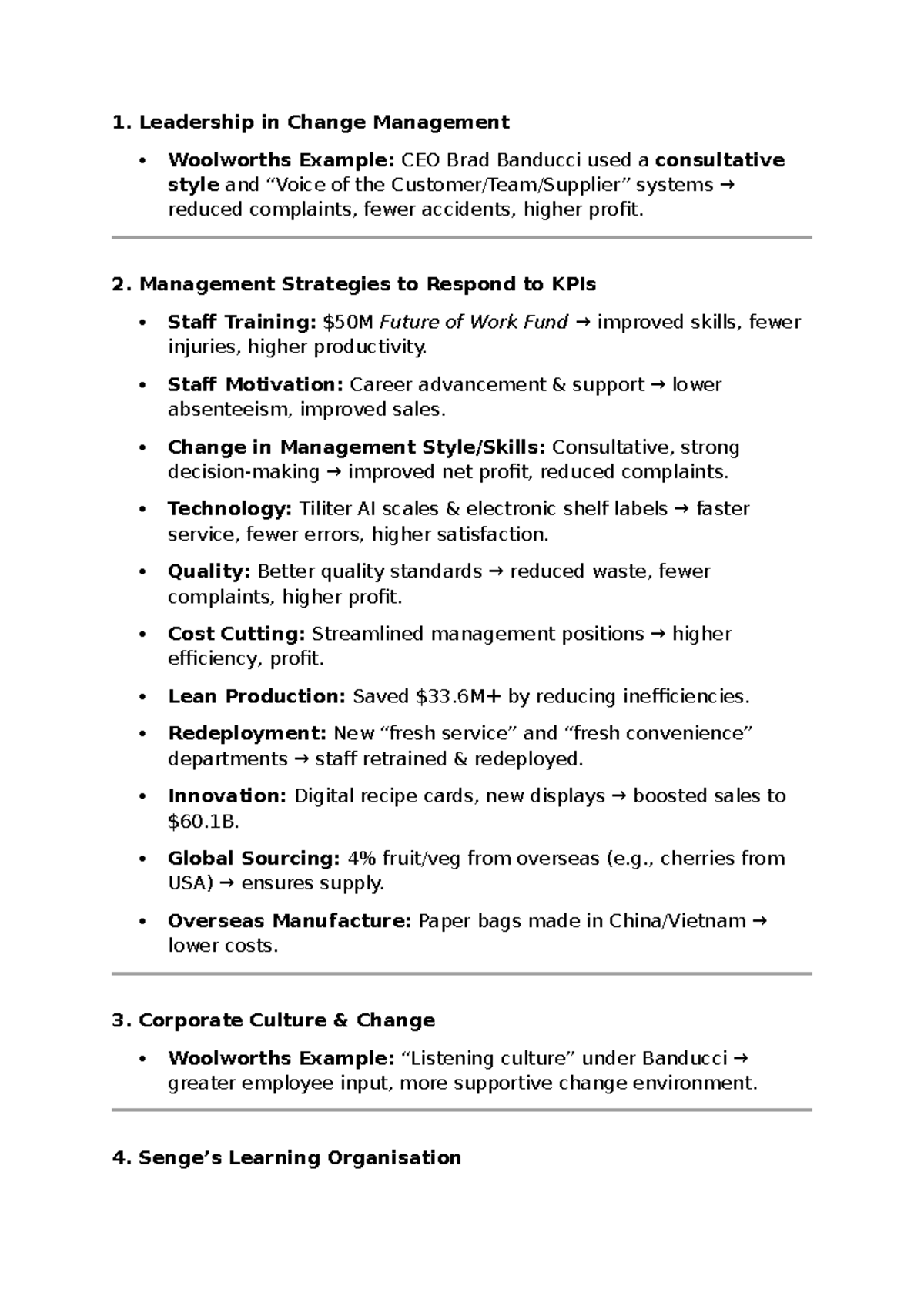 Woolies U4 AOS2 - Leadership & Change Management Case Study - Studocu
