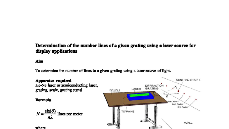 Grating Diffraction Manual: Determining Line Count with Laser - Studocu