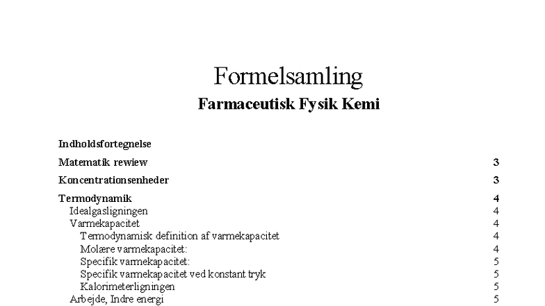 Formelsamling i Farmaceutisk Fysik og Kemi A128_90 - Studocu