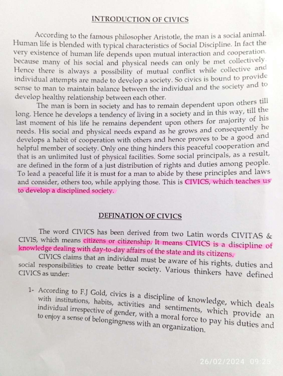 Introduction to Civics - INTRODUCTION OF CIVICS According to the famous ...