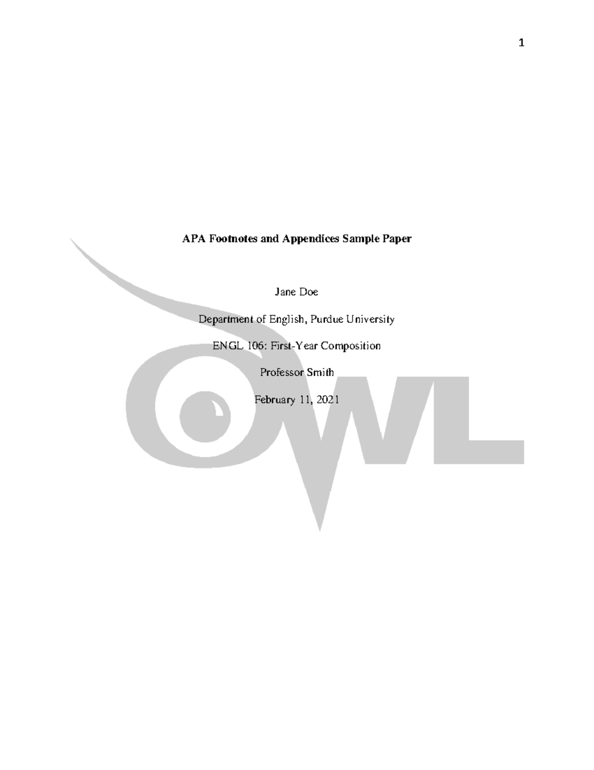 ENGL 106: Sample APA Footnotes & Appendices Paper - Studocu