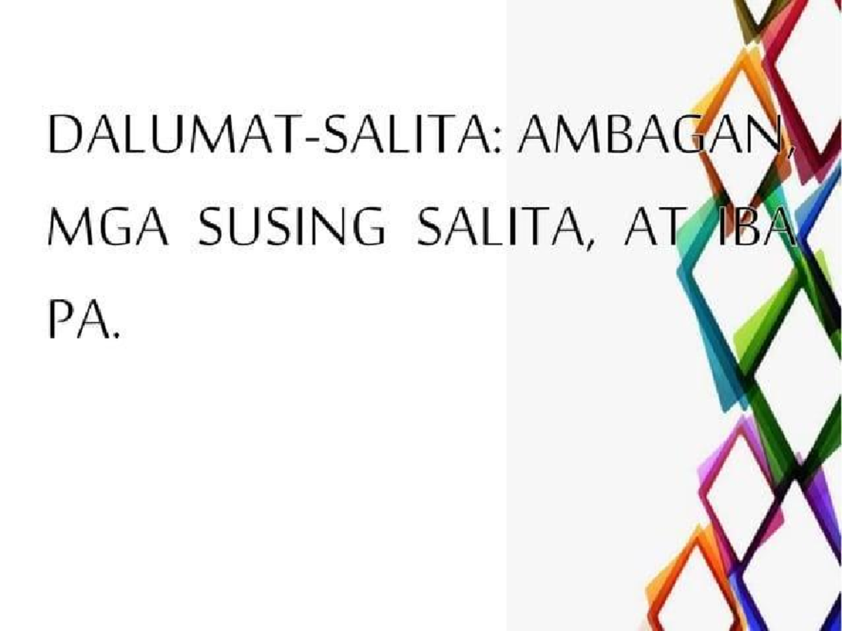 Dalumat: AMBAGAN at mga Susing Salita sa Agrikultura - Studocu