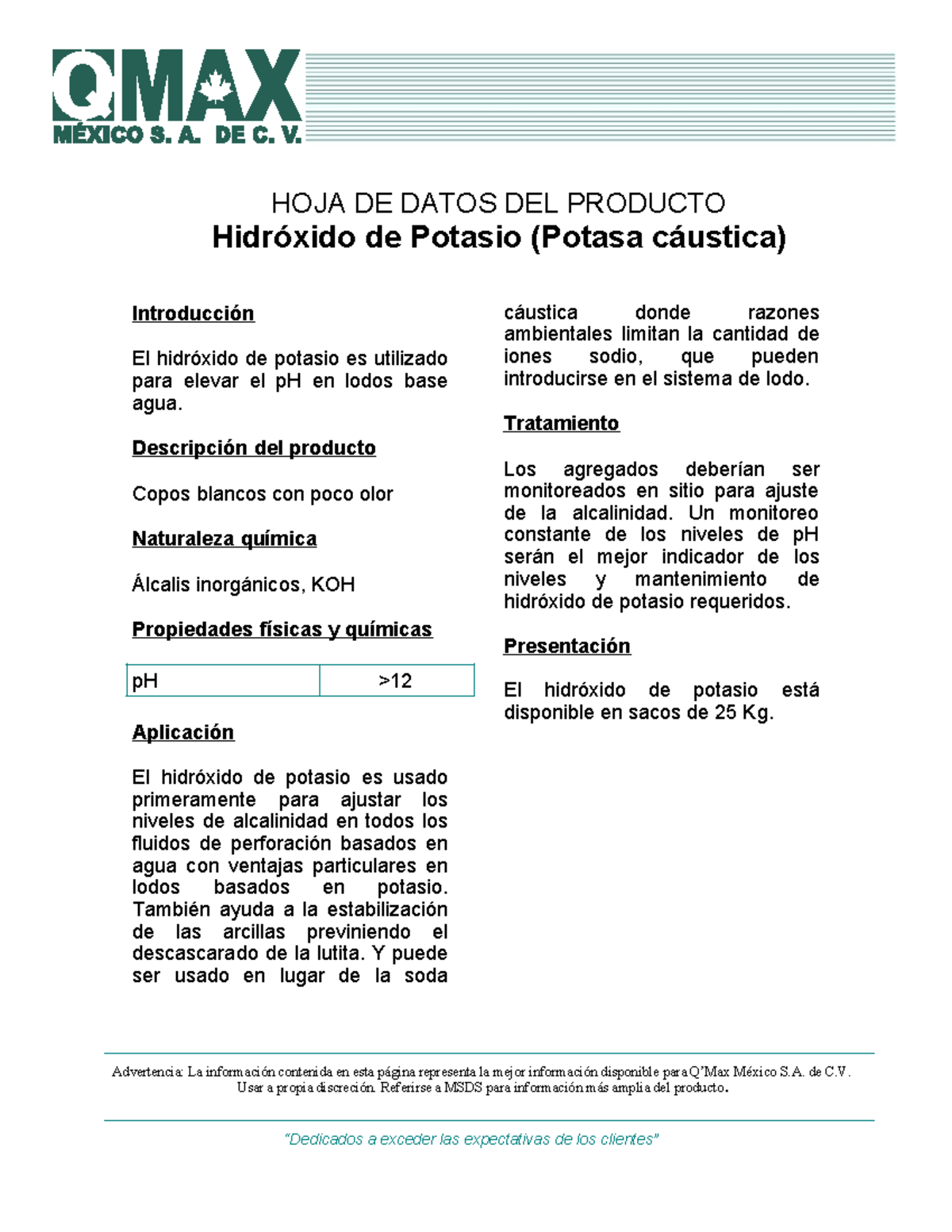 HOJA DE DATOS DEL PRODUCTO: Hidróxido de Potasio (KOH) - Studocu