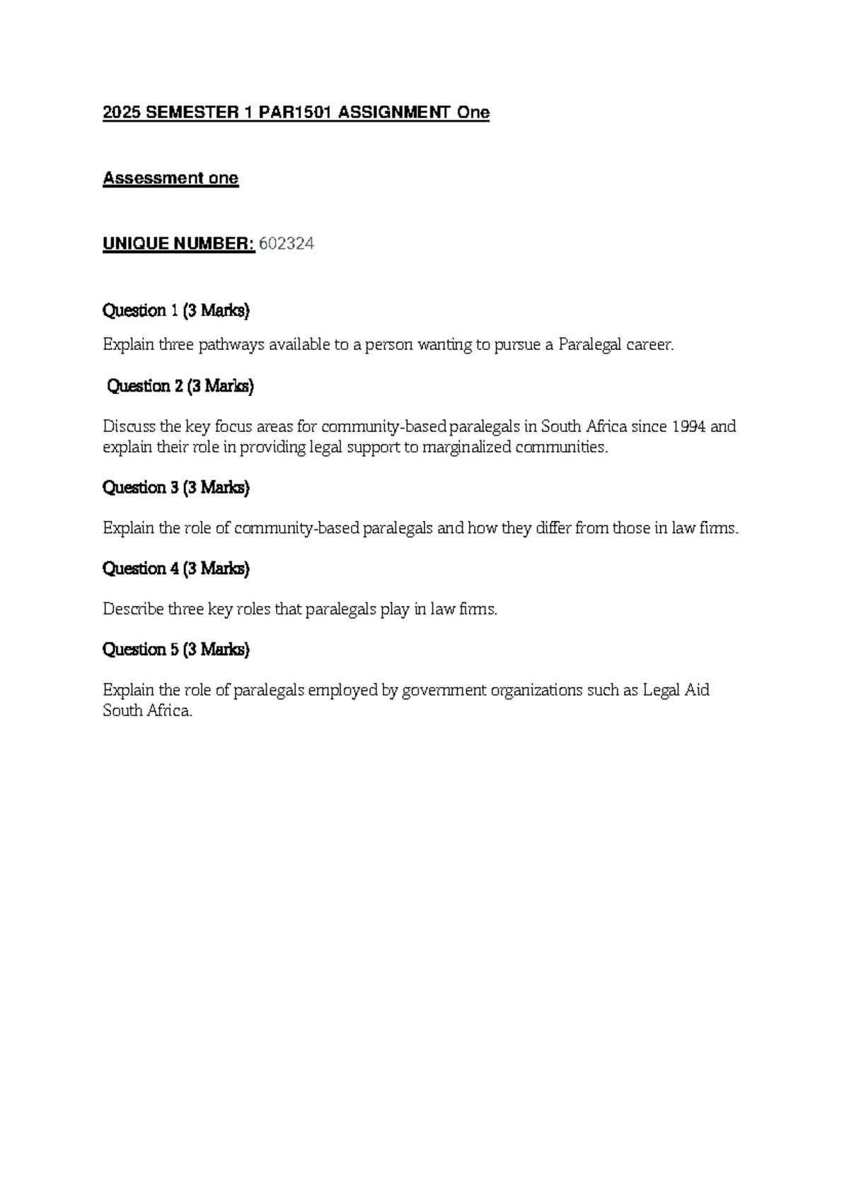 PAR1501 Assignment 01: Paralegal Career Pathways & Roles (2025) - Studocu
