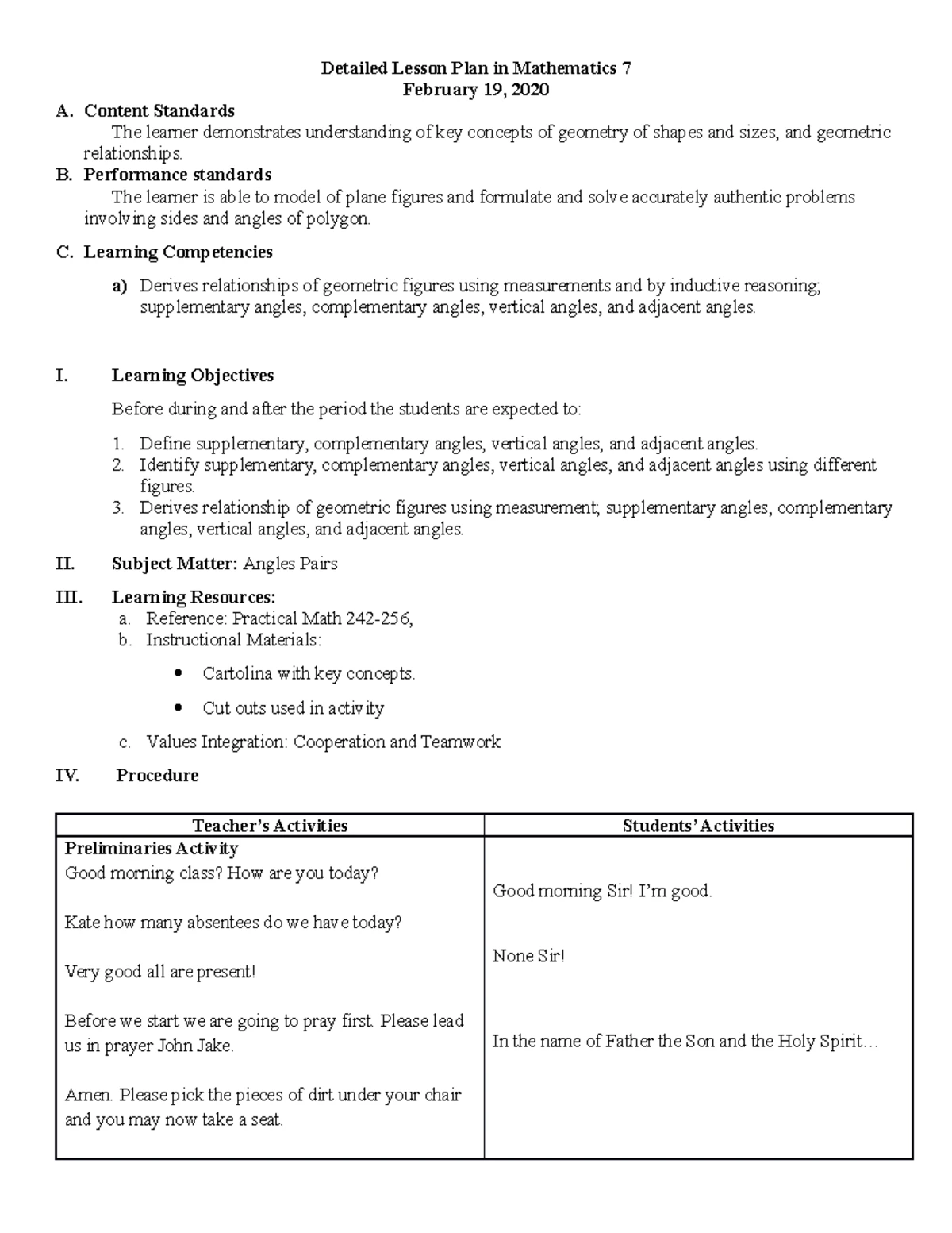 Lesson-PLAN-IN- Mathematics Types OF Angles - LESSON PLAN IN ...