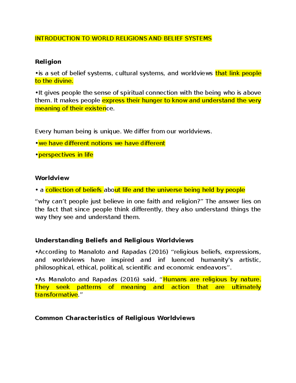 World Religions Review: Key Concepts and Belief Systems Insights - Studocu