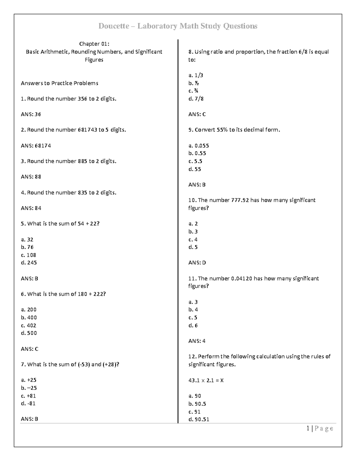 Laboratory Math Study Questions - Doucette (Chapters 1-14) - Studocu