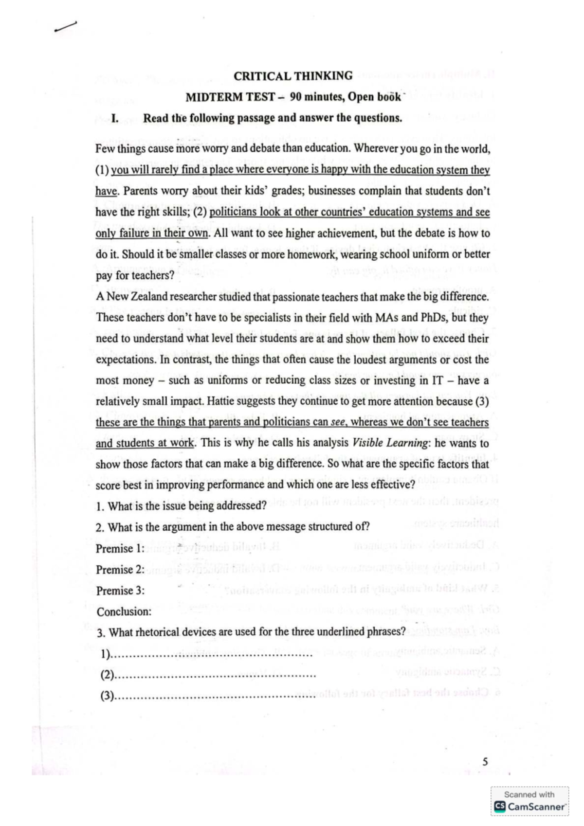 CRITICAL THINKING MIDTERM TEST: Analyzing Arguments and Rhetoric - Studocu