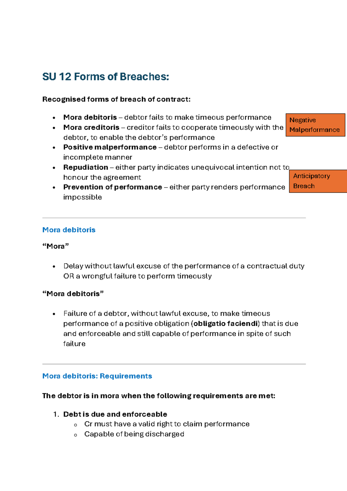 SU 12 (IURI 373) - Breaches of Contract: Types and Consequences - Studocu