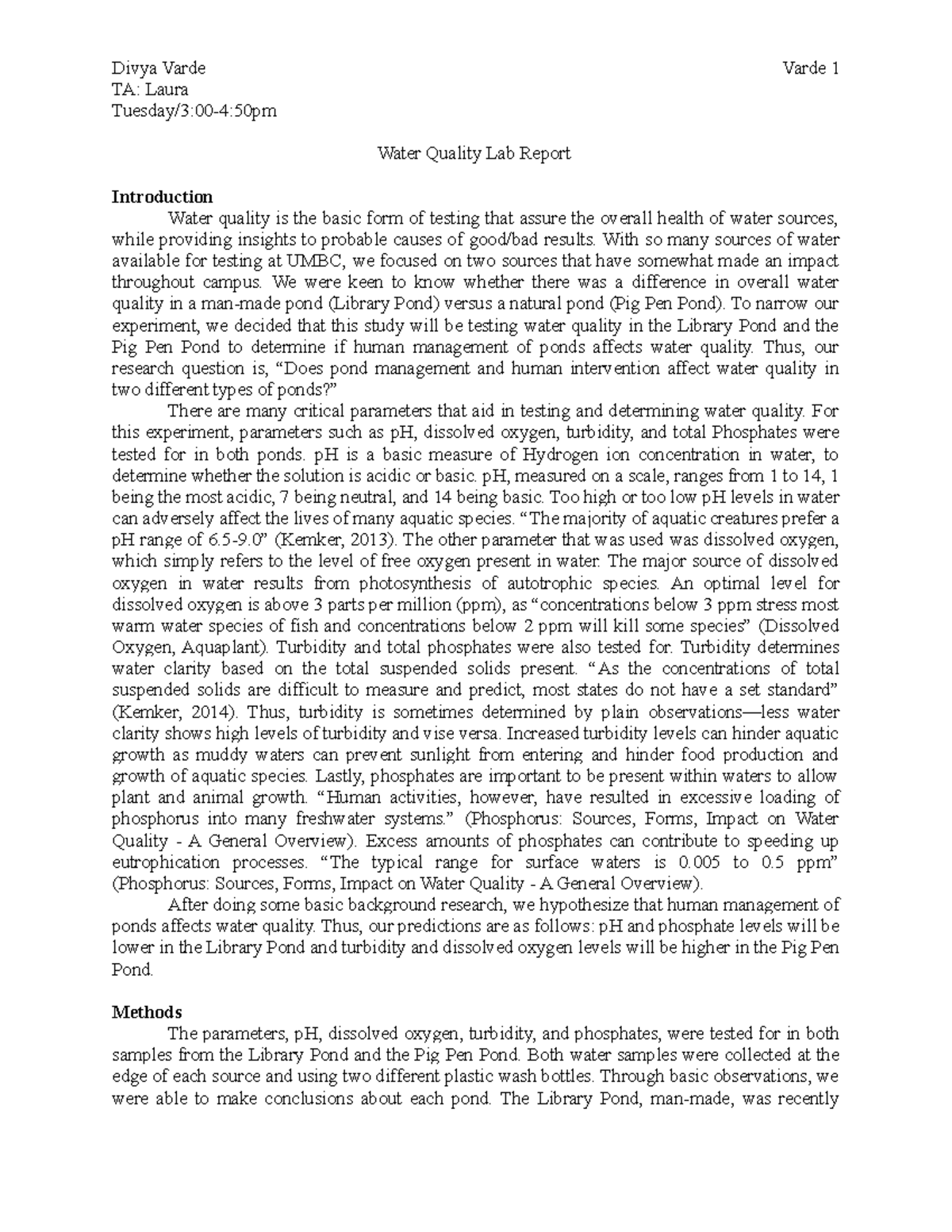 Water Quality Lab Report: Examining Management Effects on Ponds - Studocu