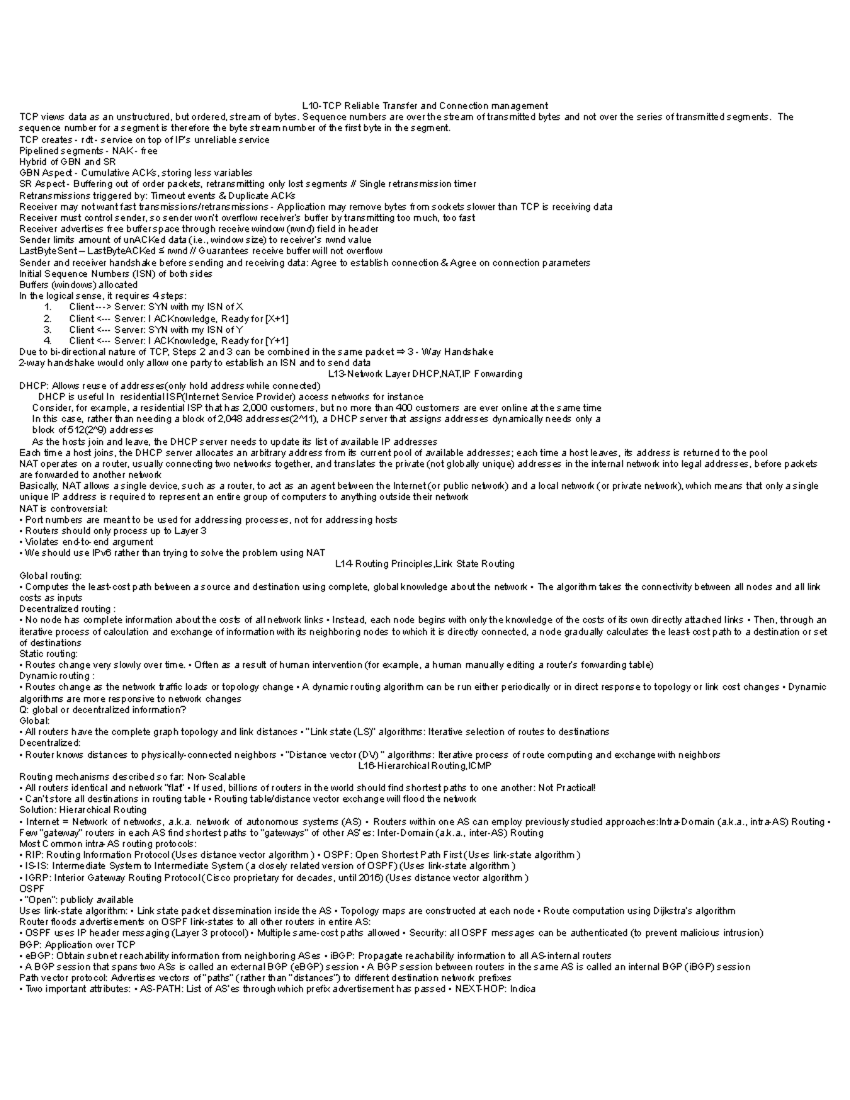 Cheat Sheet for Networks: TCP, DHCP, and Routing Protocols - Studocu