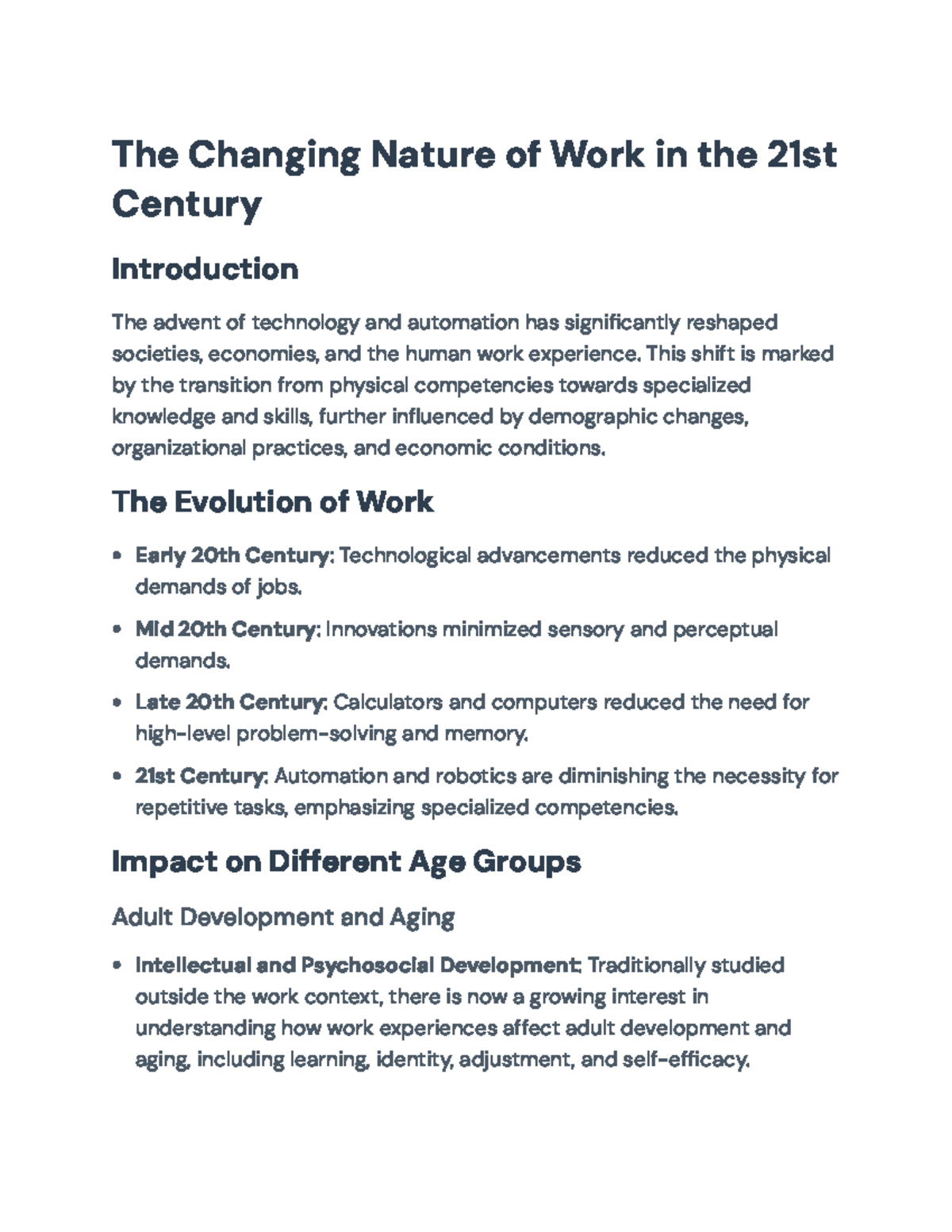 The Changing Nature of Work: Insights on Adaptation and Lifelong ...