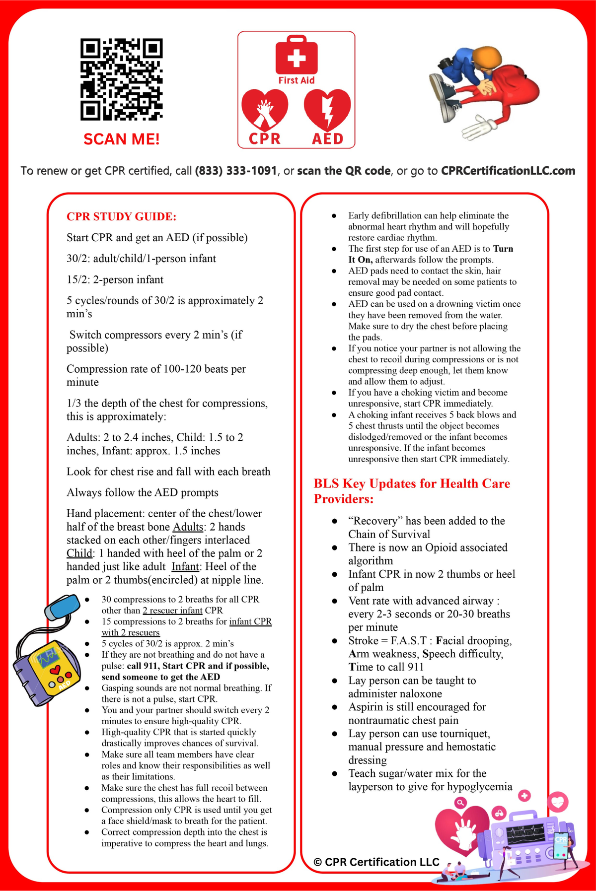 CPR Study Guide & Instructions for First Aid Certification SCAN ME ...