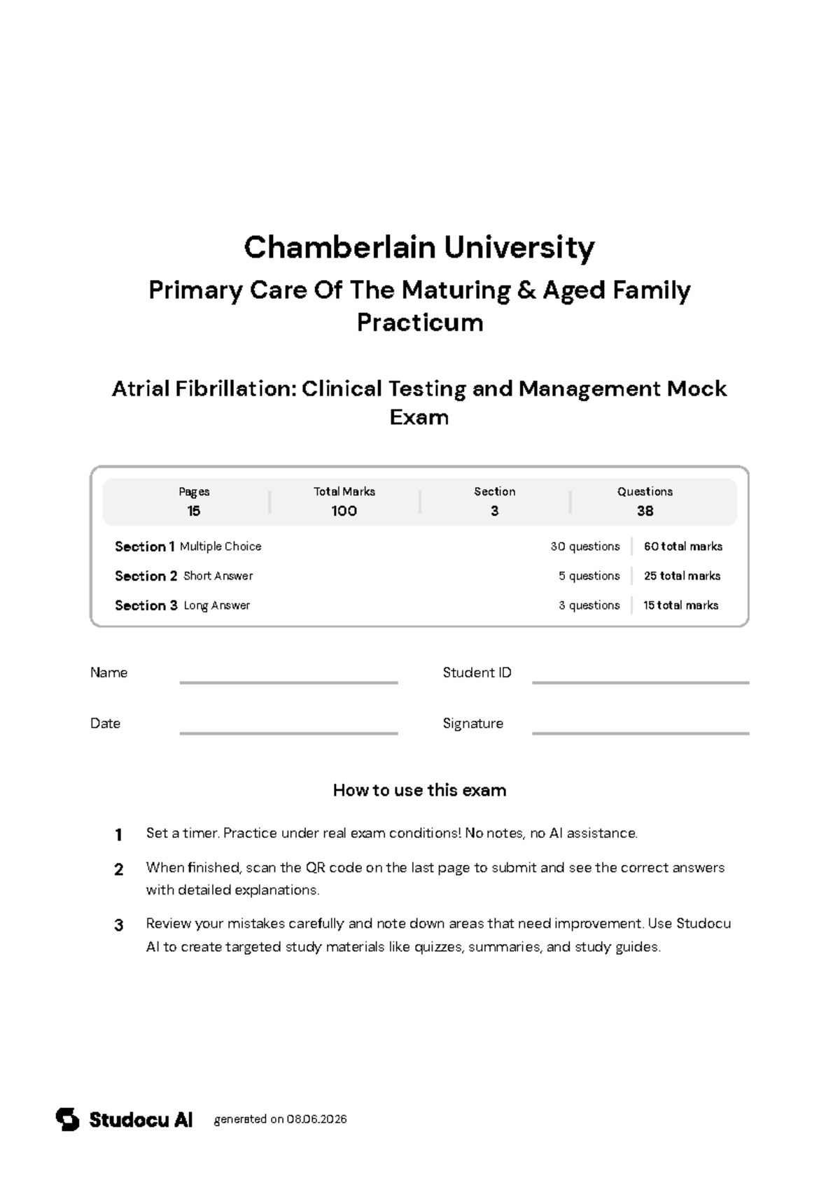 Atrial Fibrillation Management Mock Exam - Studocu
