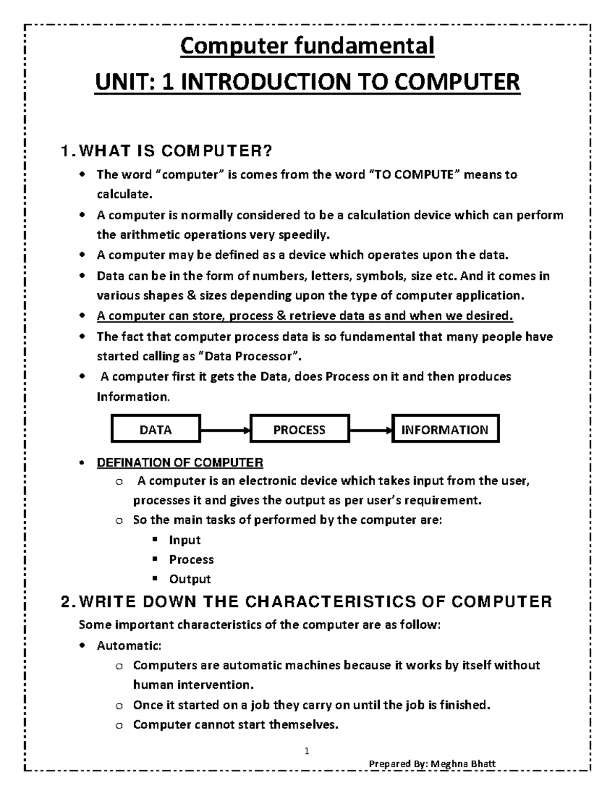Computer Fundamentals: Unit 1 - Introduction to Computers and Data Processing - Studocu
