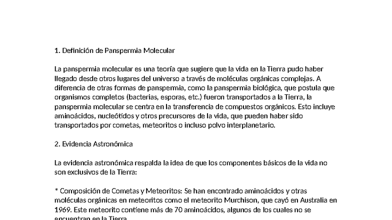 Debate sobre Panspermia Molecular en Astrobiología - XWD - Studocu