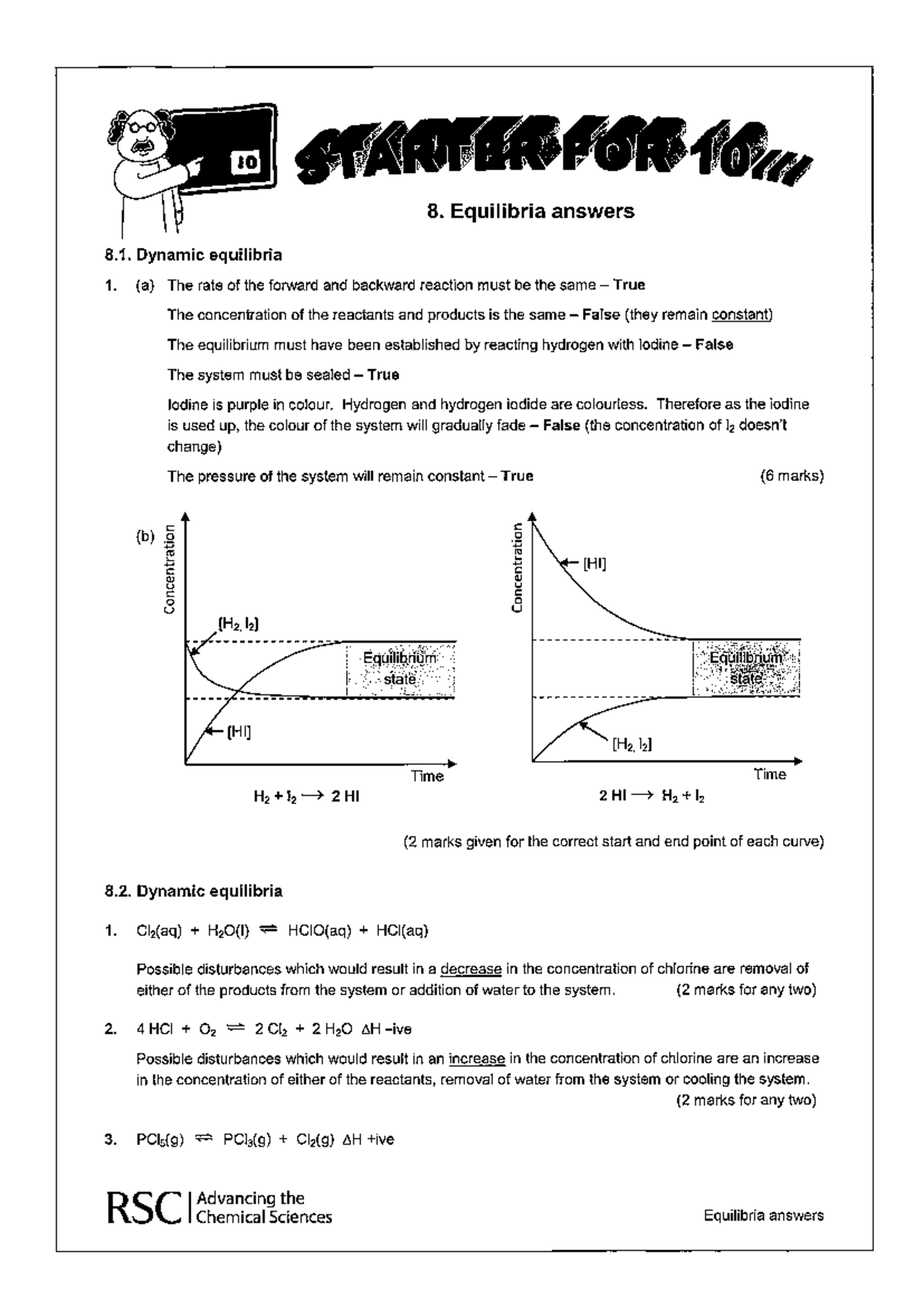 Chemistry 101: Starter for 10 - Dynamic Equilibria Practice Answers ...