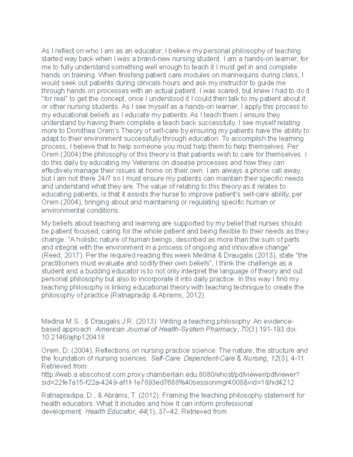 Teaching Philosophy Reflection - NR 505 - Studocu